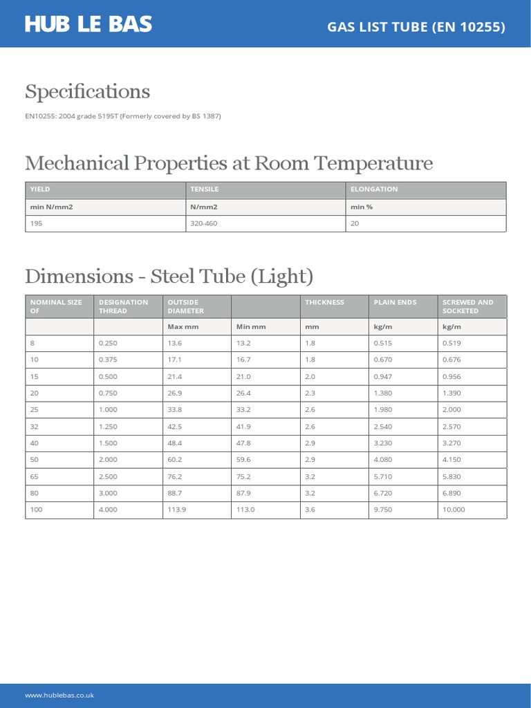 Specifications Mechanical Properties at Room Temperature: Gas List Tube ...