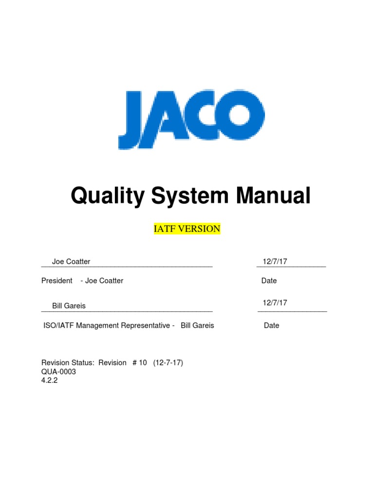 IATF Quality System Manual Overview | PDF | Quality Management System ...