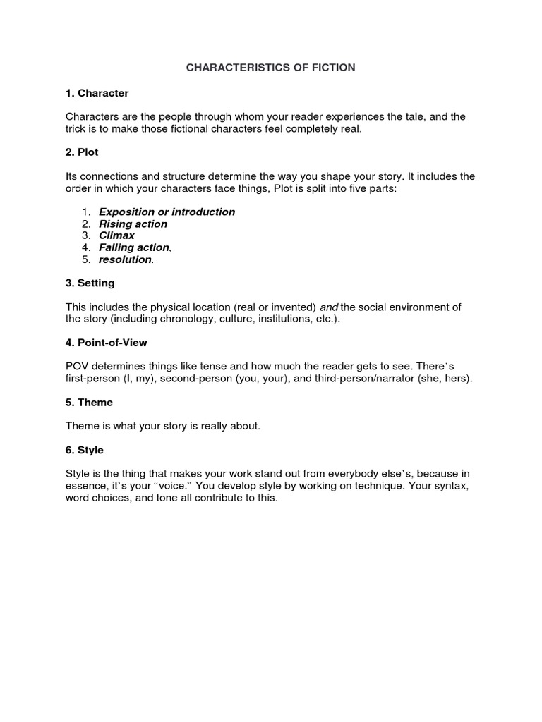 Key Characteristics of Fiction | PDF
