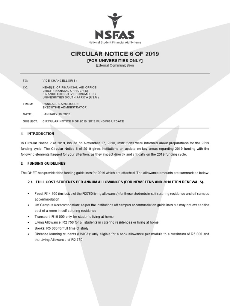 Circular Notice 6 of 2019_ 2019 Funding Update | Audit | University