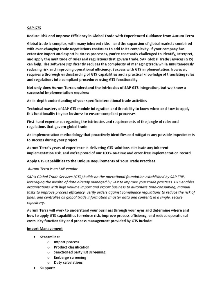 Sap GTS | PDF | Regulatory Compliance | Enterprise Resource Planning