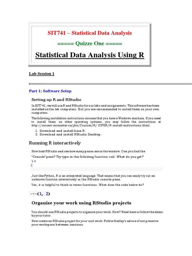 P1 2018 | PDF | R (Programming Language) | Data Analysis