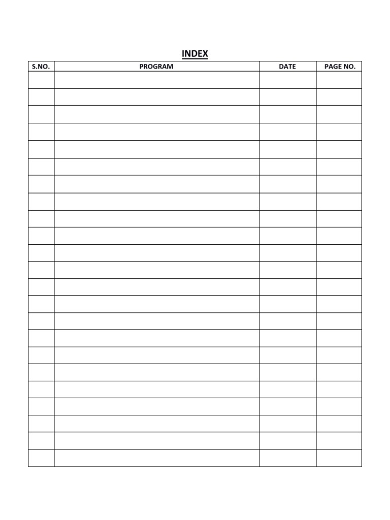 Index: S.NO. Program Date Page No | PDF