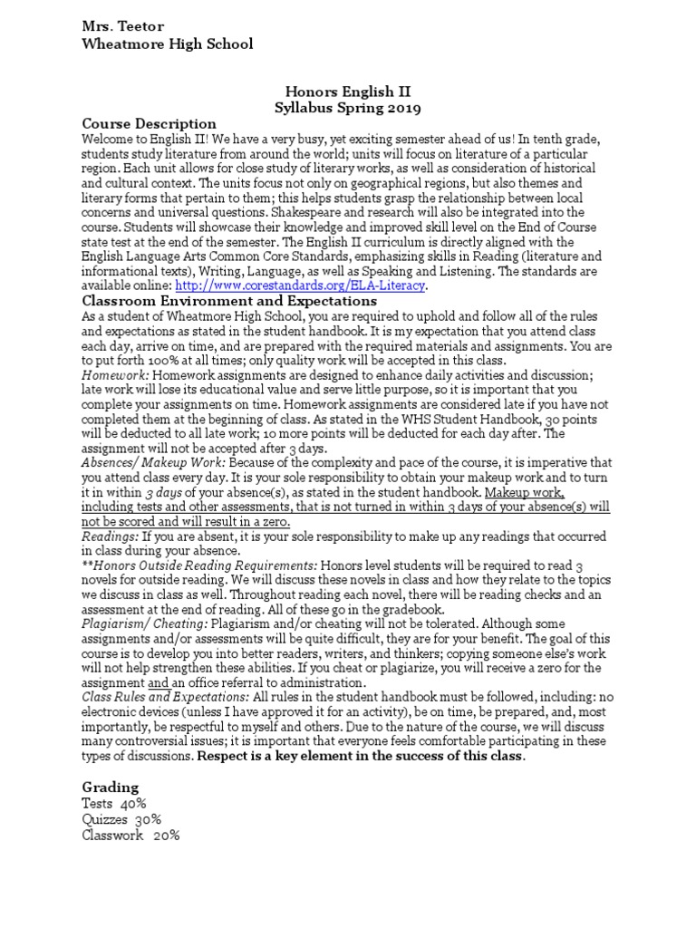 Honors Eng | PDF | Homework | Behavior Modification