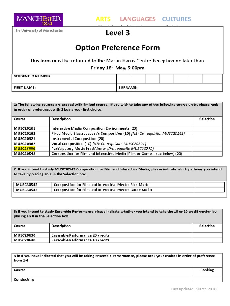 Level 3 Option Preference Form: Languages | PDF | Performing Arts ...