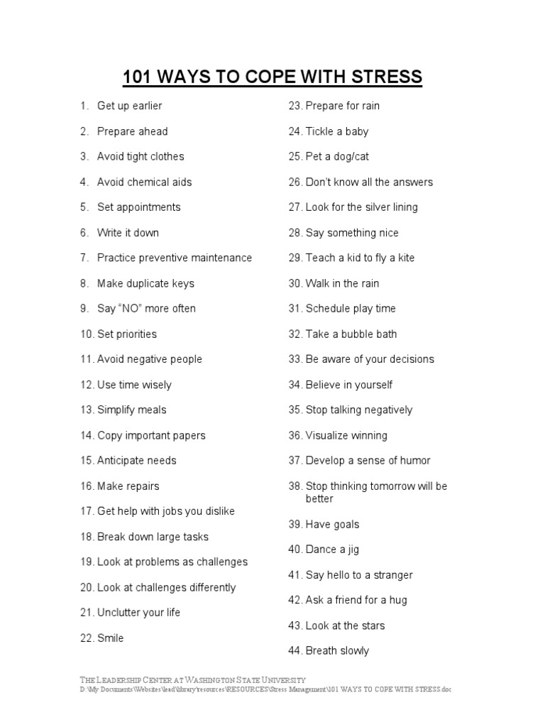 101 Ways To Cope With Stress PDF | PDF