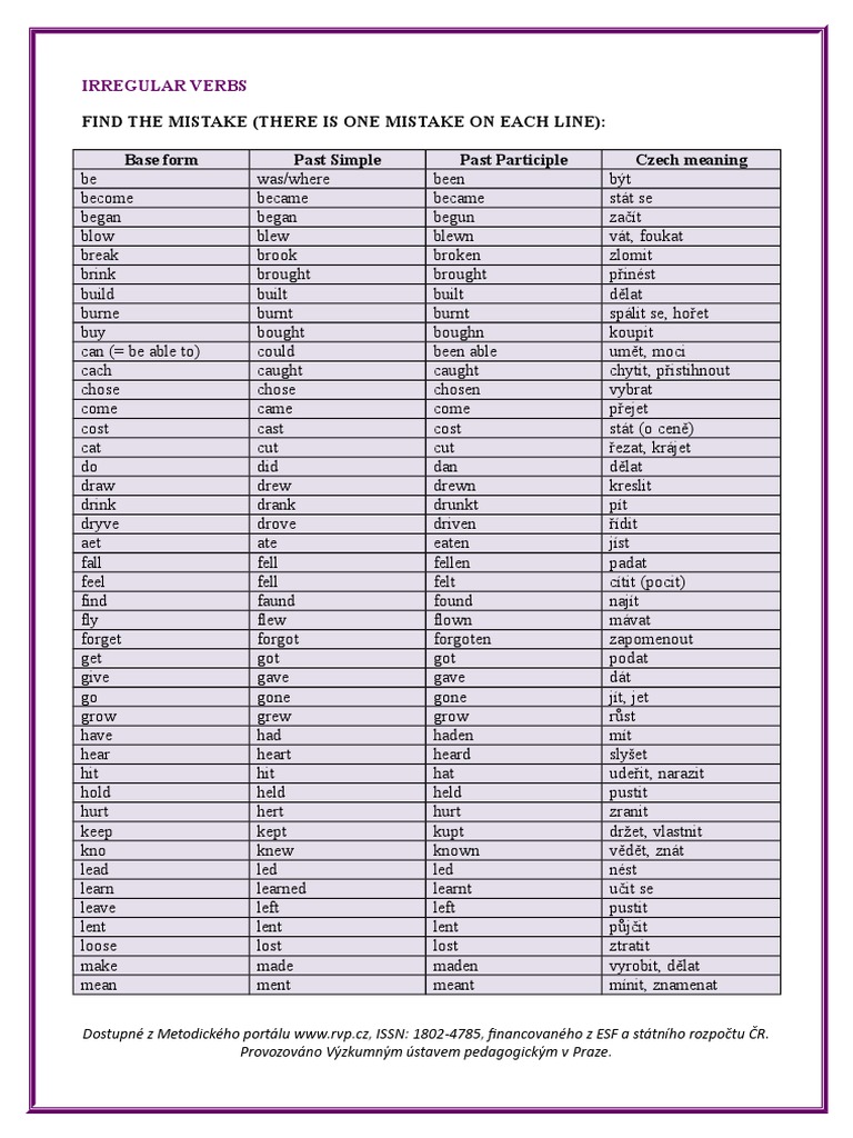 Irregular Verbs | PDF