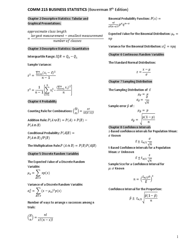 215 Final Exam Formula Sheet | PDF | Errors And Residuals | Regression Analysis