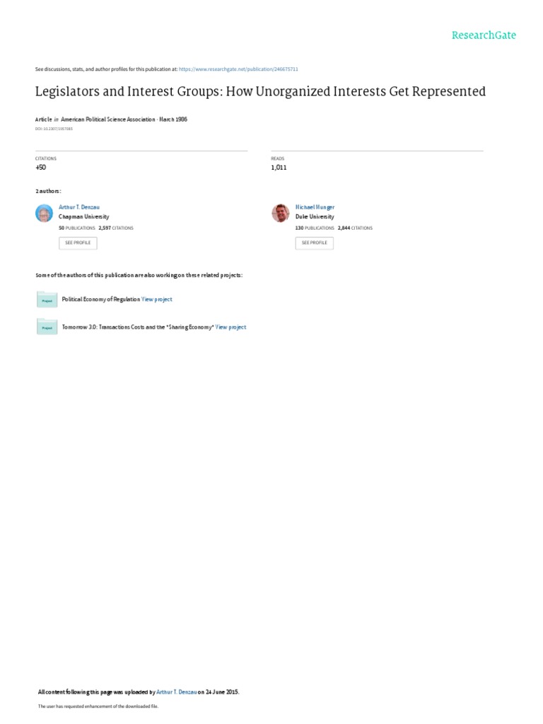 Legislators and Interest Groups: How Unorganized Interests Get ...
