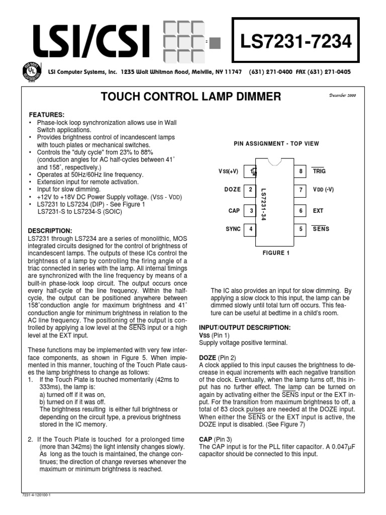 Lsi/Csi: Touch Control Lamp Dimmer | PDF | Electronic Filter | Electricity