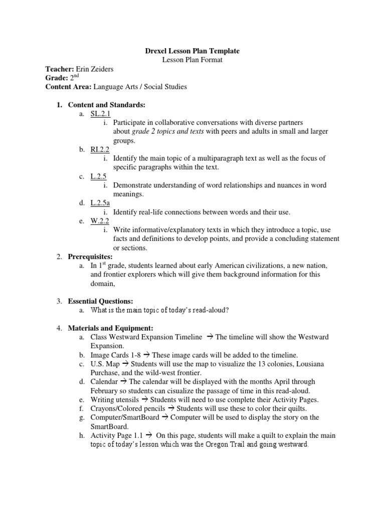 Going West Lesson Plan 2nd Grade | PDF | Reading Comprehension | Lesson ...