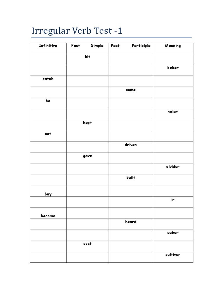 Irregular Verb Test | PDF