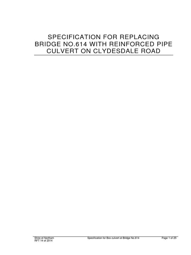 Tender 14 of 2015 - Part 6 - Specification For Culvert | PDF | Road ...
