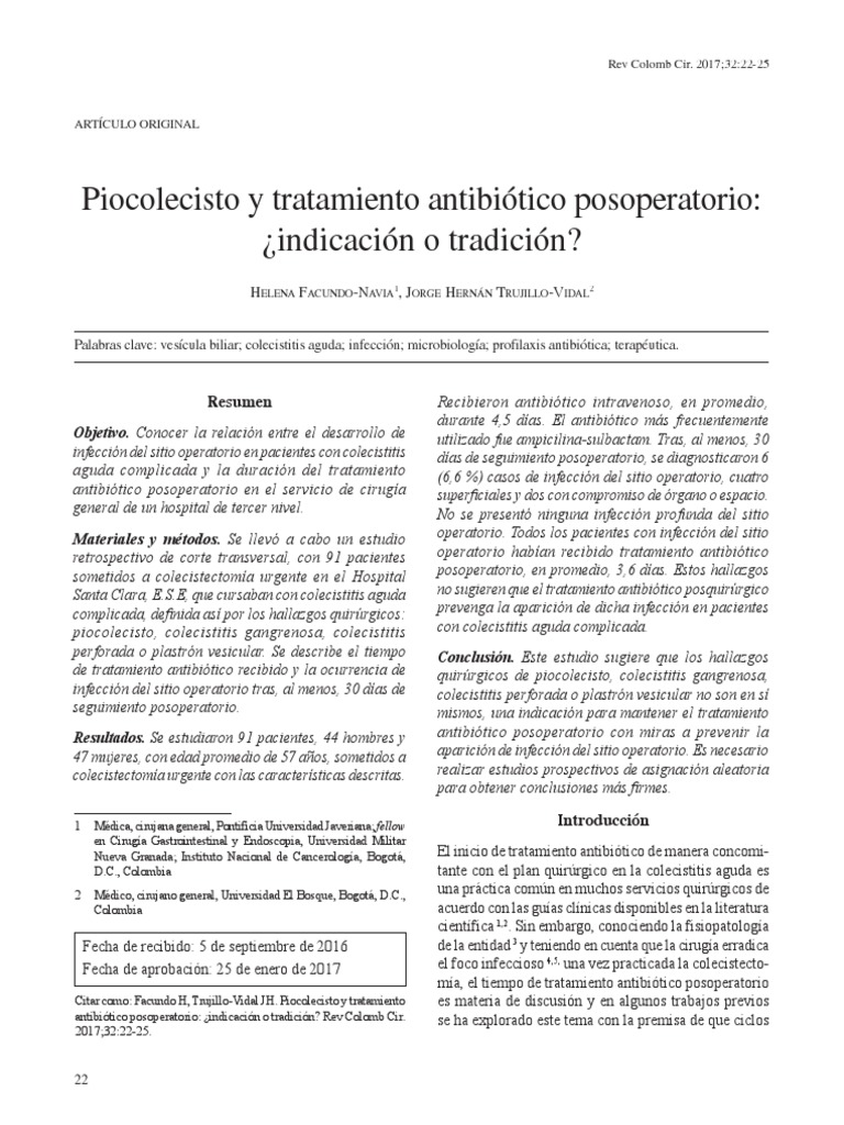 Piocolecisto, Atb, Indicacion o Tradiciom PDF | PDF | Cirugía ...