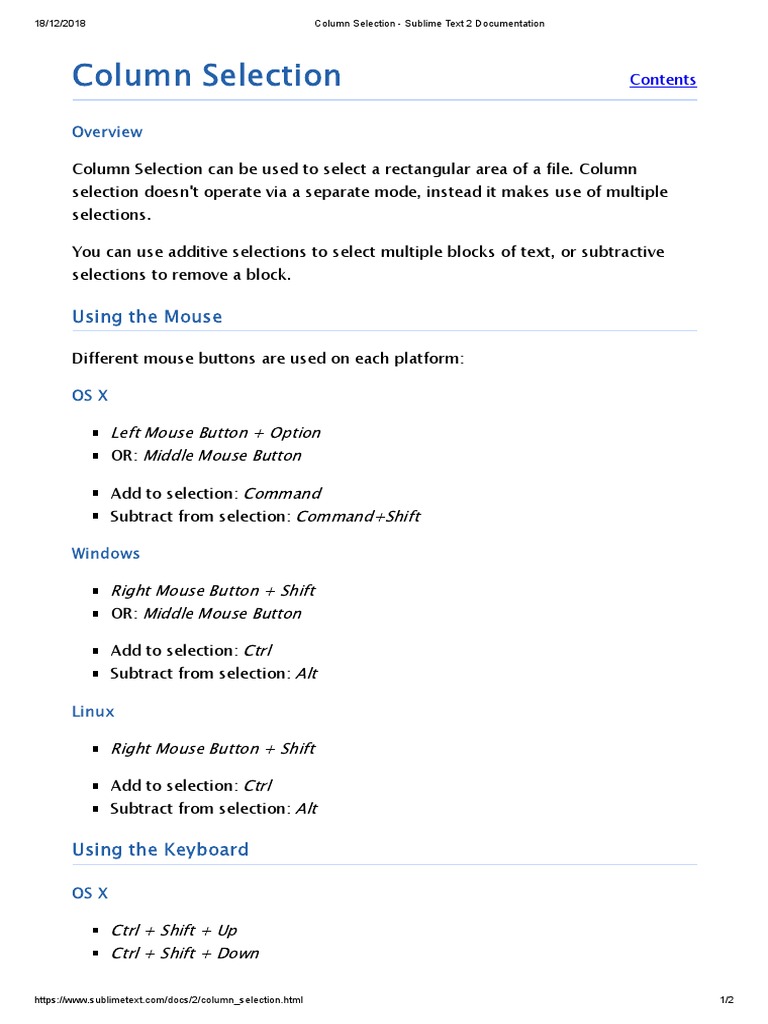 Column Selection - Criar Marcadores No Sublime Text | PDF