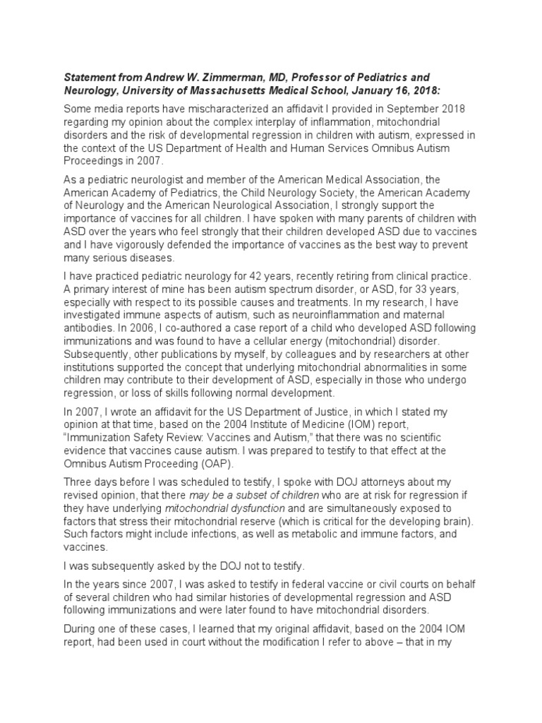 Zimmerman Statement | PDF | Autism Spectrum | Autism