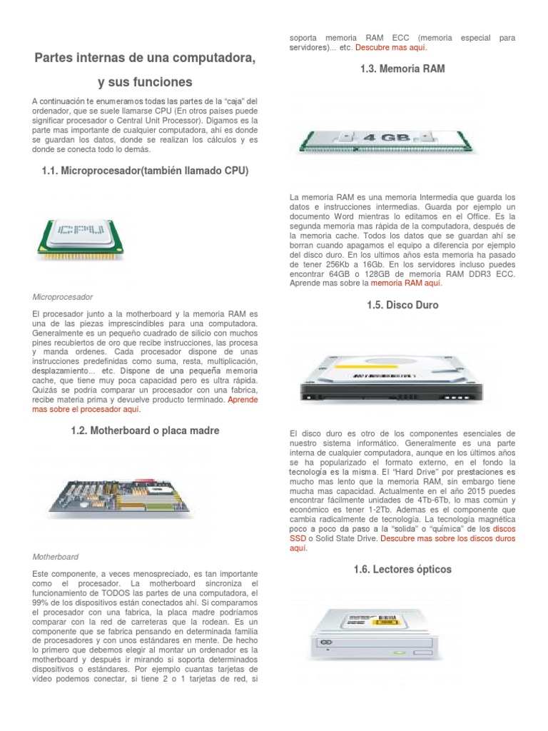 Partes Internas de Una Computadora | PDF | Hardware de la computadora ...