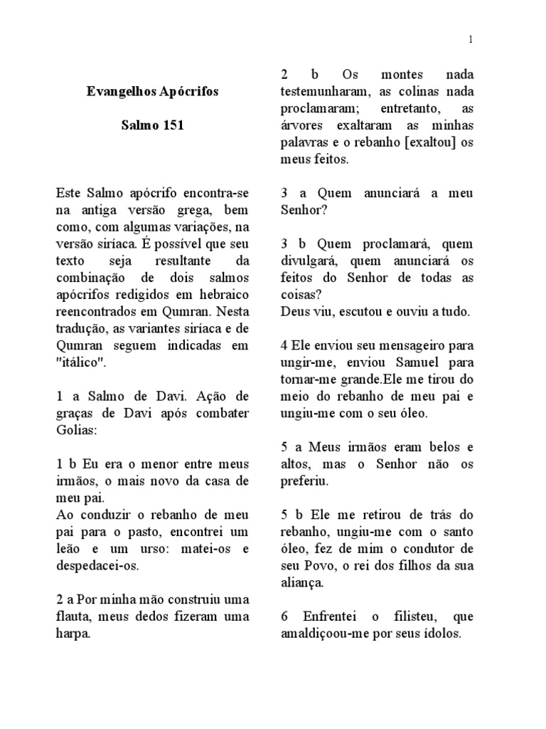 Evangelhos Apócrifos - Salmo 151 | PDF | Davi | Salmos