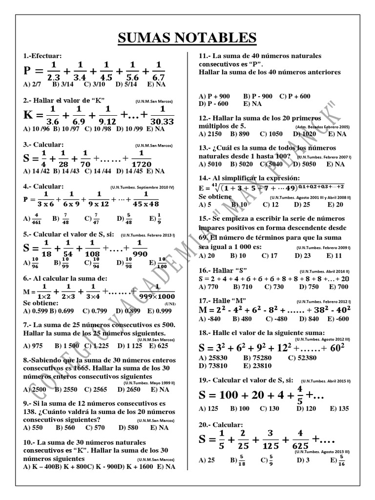 Sumas Notables | Matemáticas