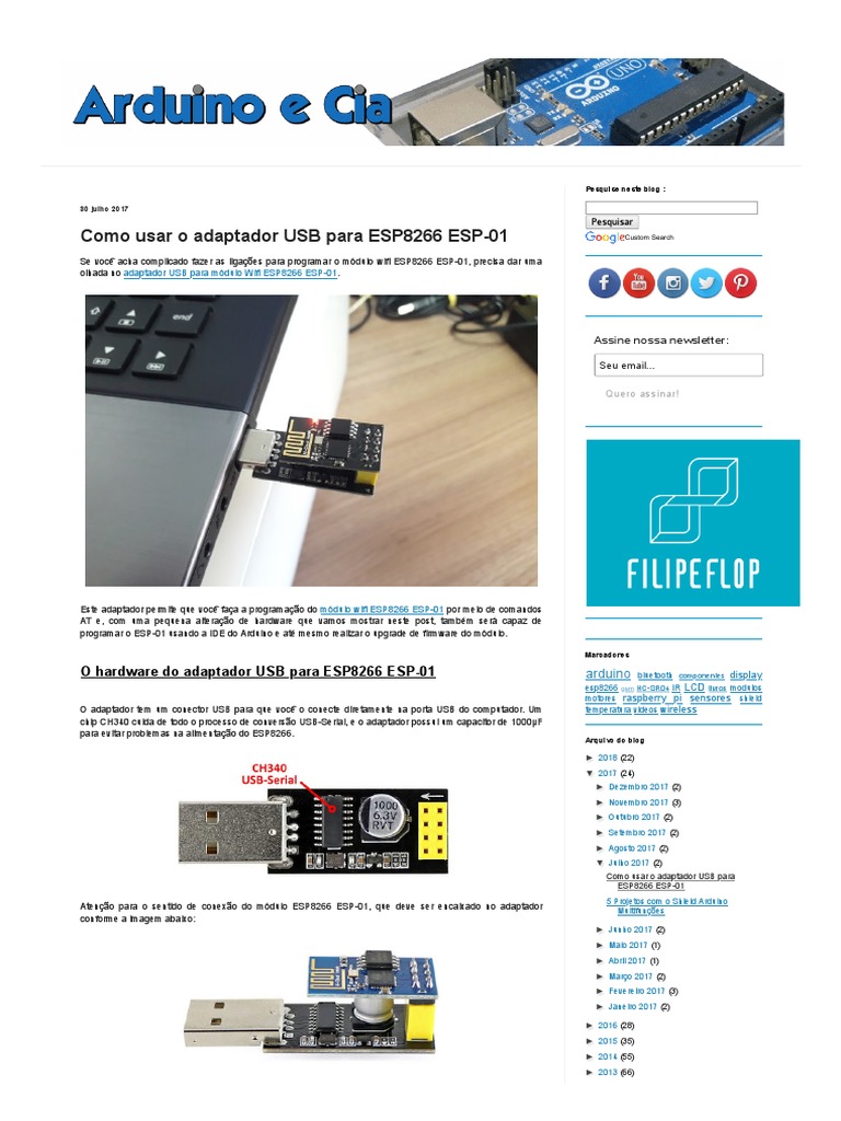 Como Usar O Adaptador Usb Para Esp8266 Esp 01 Arduino E Cia Pdf Arduino Rede Sem Fio