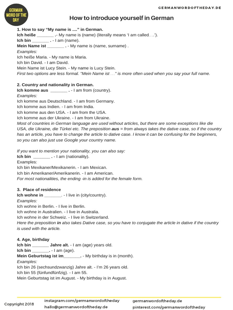 How To Introduce Yourself in German | PDF