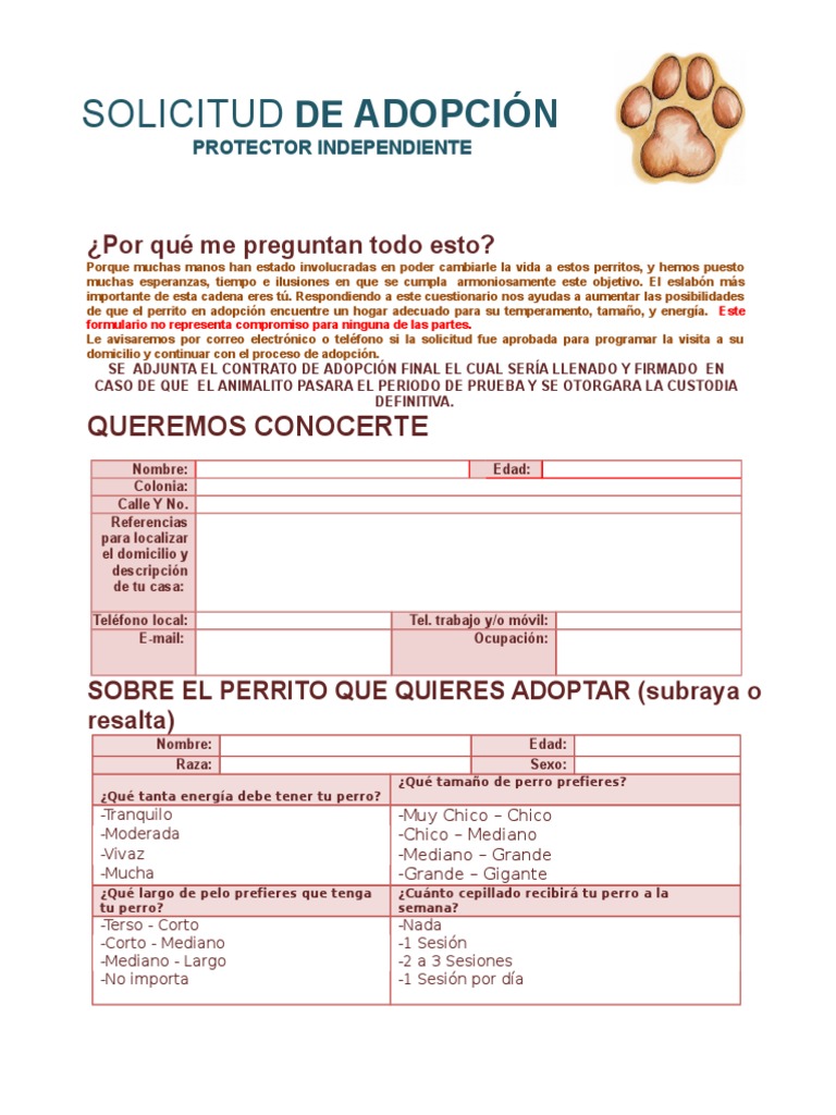 Solicitud de Adopcion Perro | PDF | Adopción | Perros
