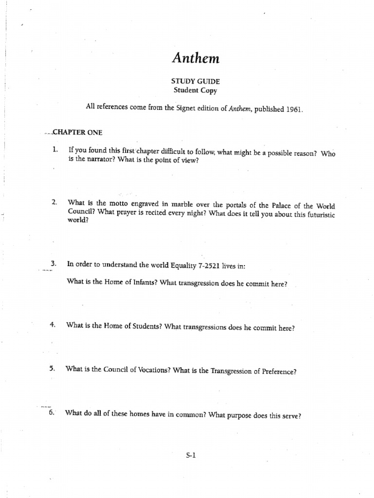 Anthem Study Guide Questions | PDF