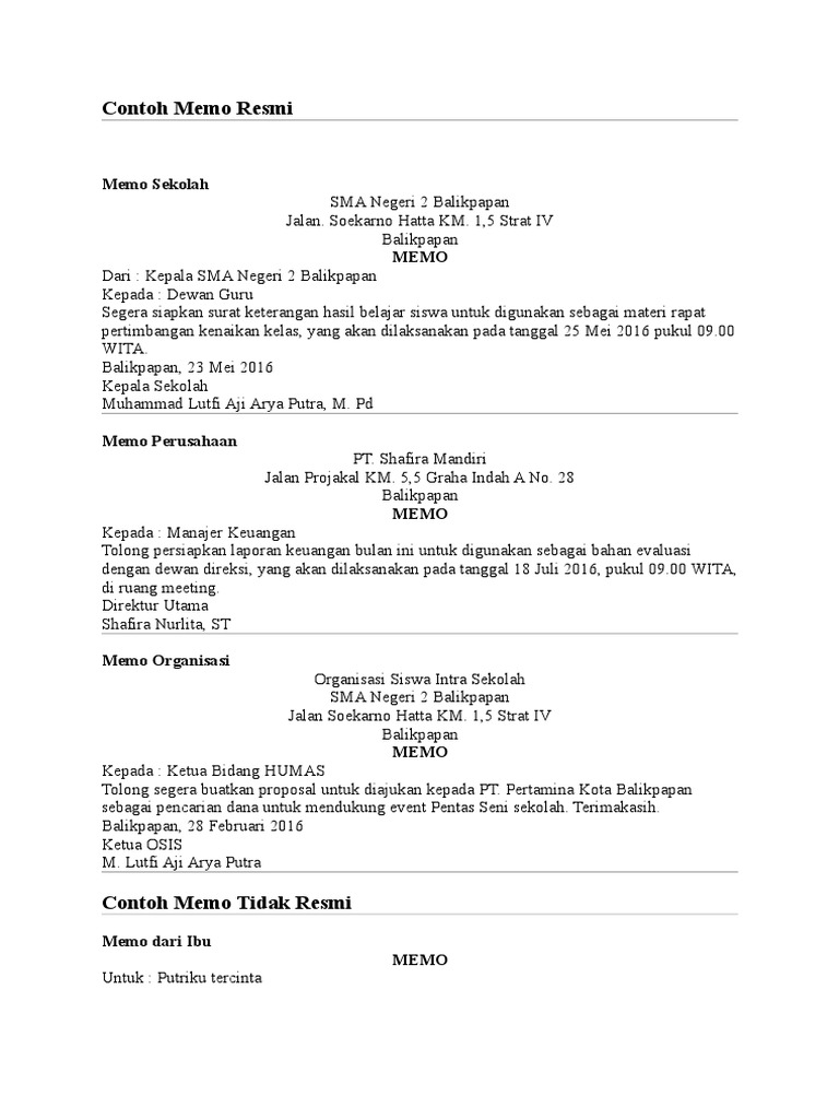 Matahari Trans Indonesia Contoh Memo Resmi | PDF