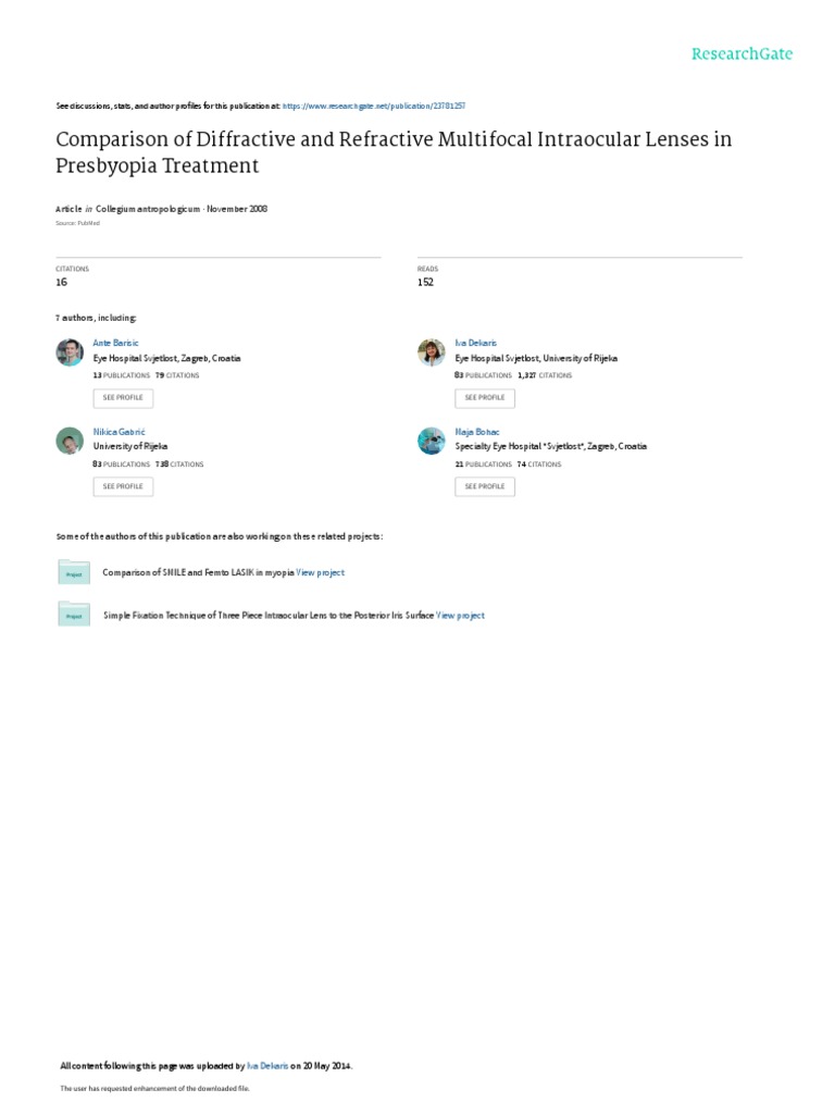 Comparison of Diffractive and Refractive Multifocal Intraocular Lenses ...