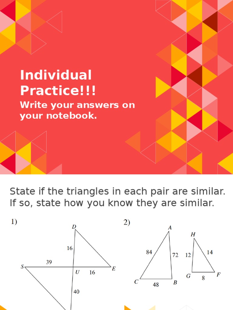 Triangle Similarity Practice Exercises | PDF | Language Arts ...