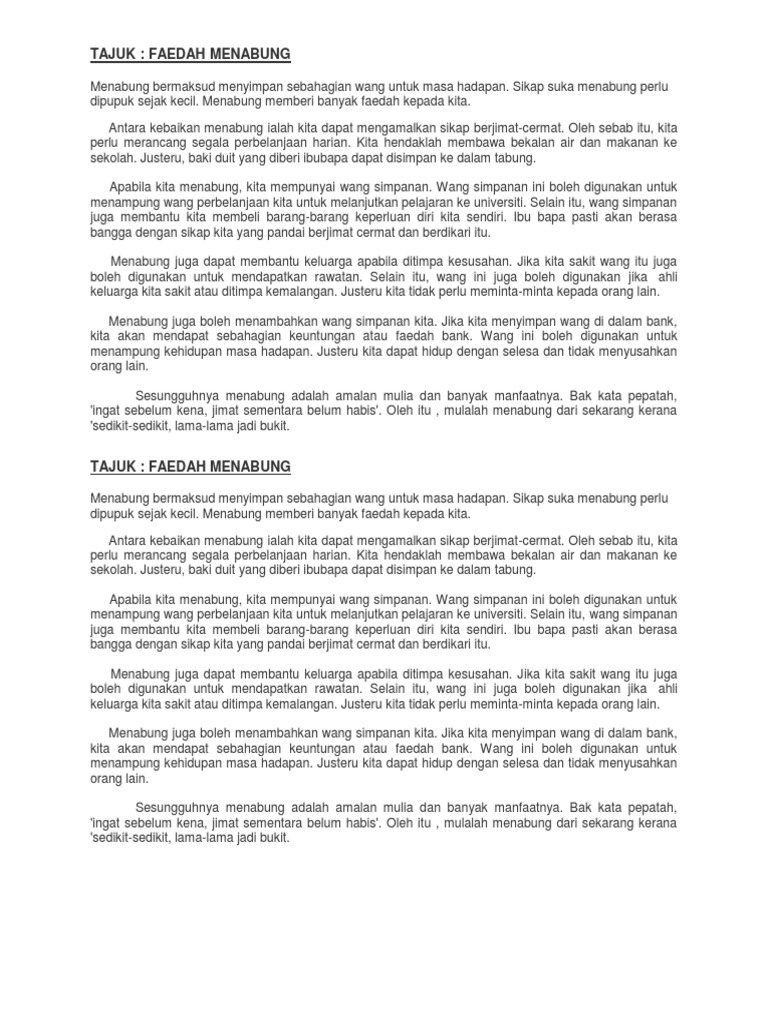 Karangan Faedah Menabung | PDF