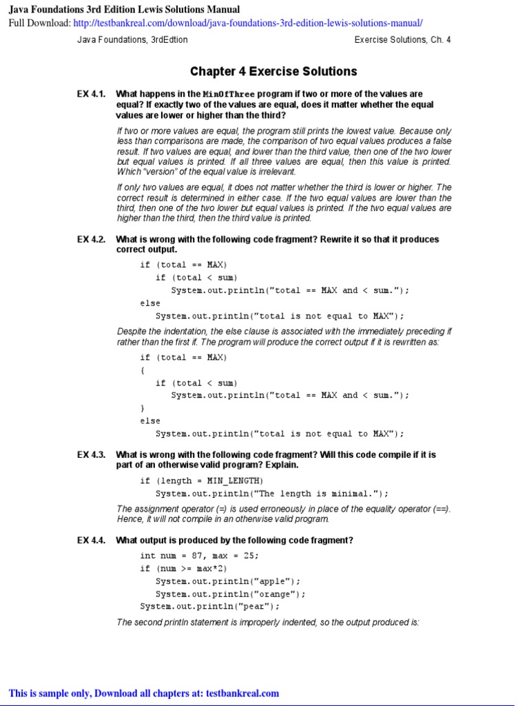 Java Foundations 3rd Edition Lewis Solutions Manual | PDF | Integer ...