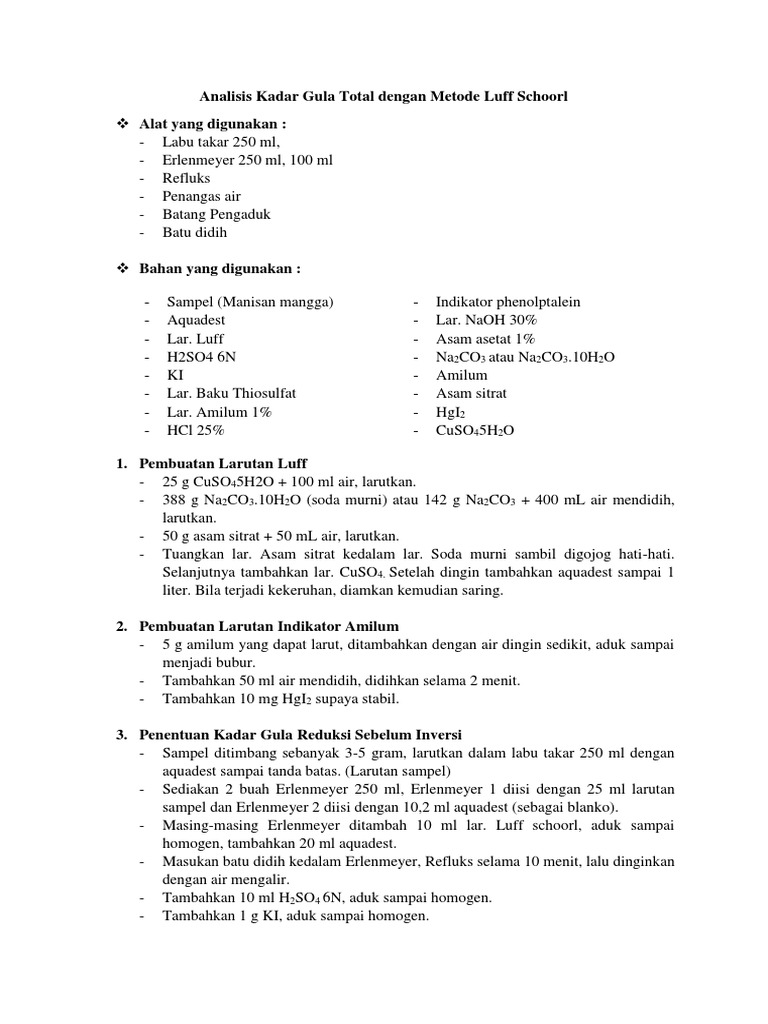 Analisis Kadar Gula Total Dengan Metode Luff Schoorl | PDF | Memasak ...