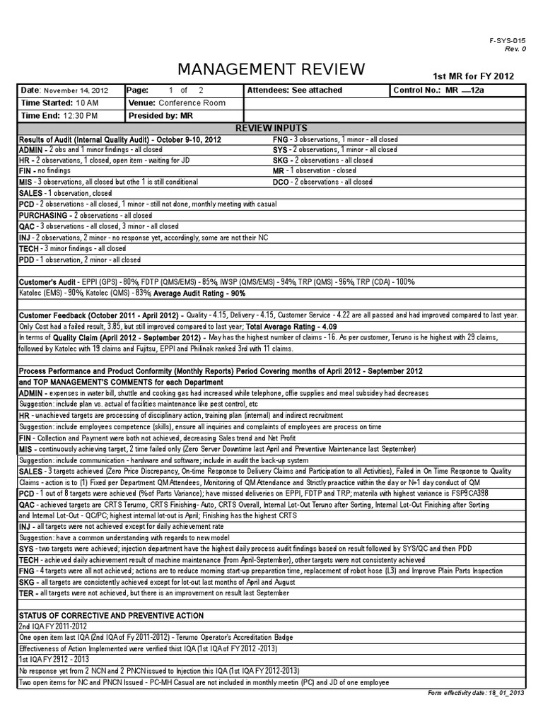 Management Review Insights | PDF | Audit | Business