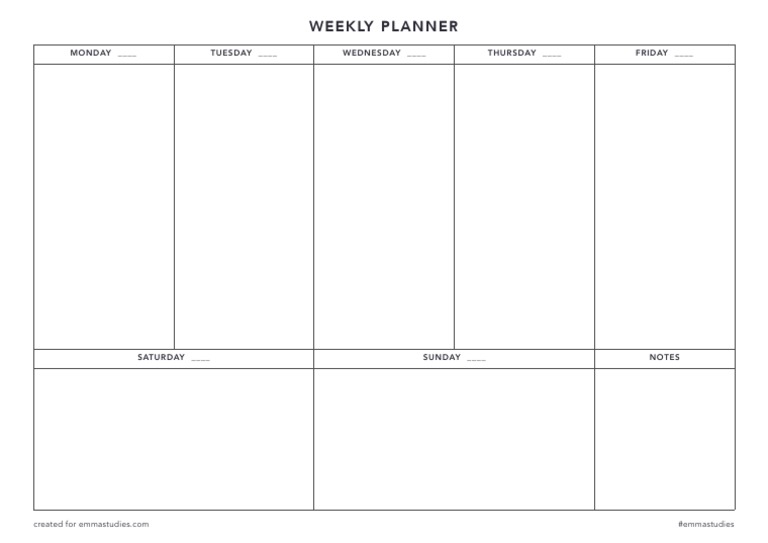 Weekly Planner: MONDAY - Tuesday - Wednesday - Thursday - FRIDAY | PDF