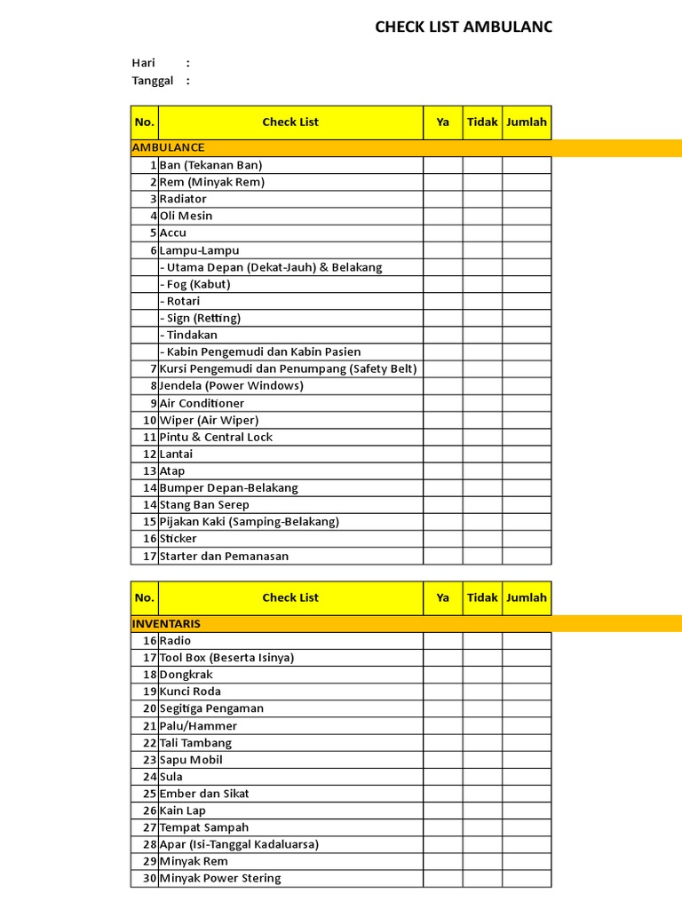 Check List Ambulance | PDF