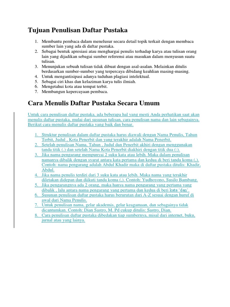 Tujuan Penulisan Daftar Pustaka | PDF