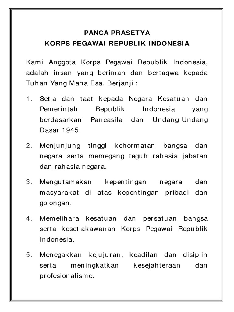 Panca Prasetya Korpri dan Maknanya | PDF