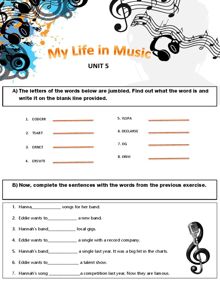 My Life in Music - Worksheet - Jumbled Words | PDF