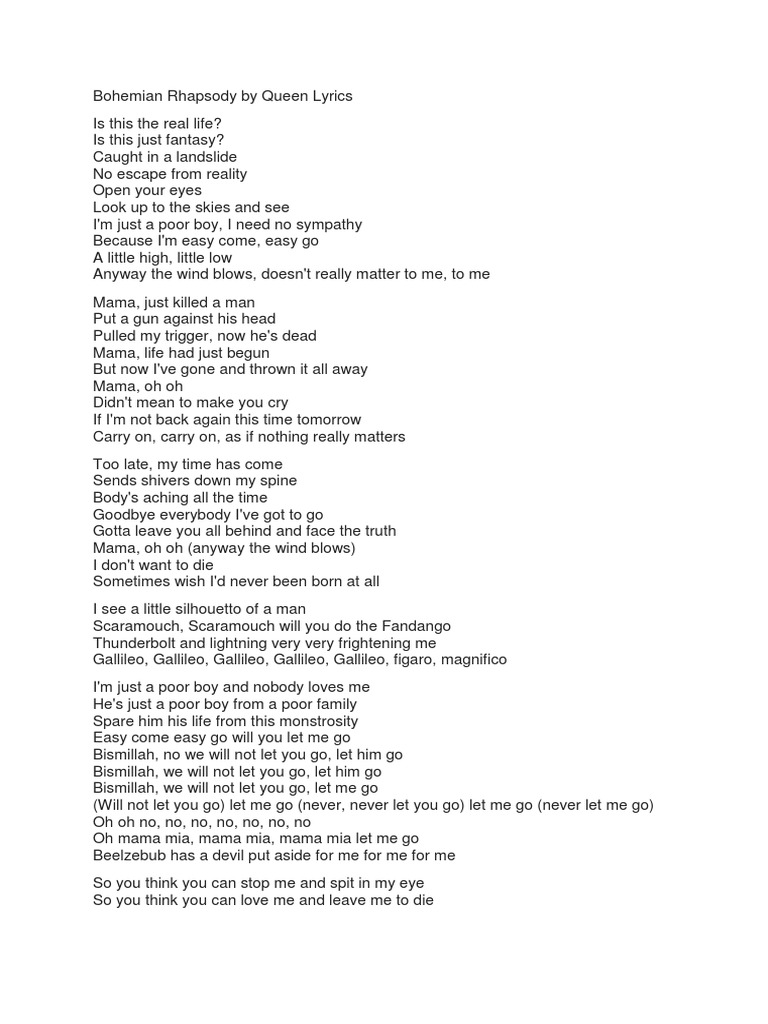 Bohemian Rhapsody by Queen Lyrics | PDF