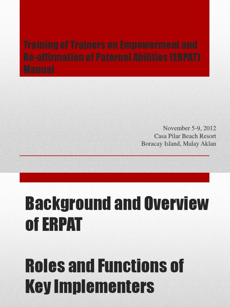 Training of Trainers On Empowerment and Re-Affirmation of Paternal ...