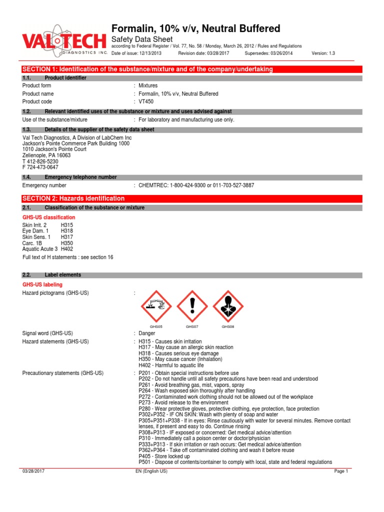 Formalin Msds | PDF | Formaldehyde | Firefighting