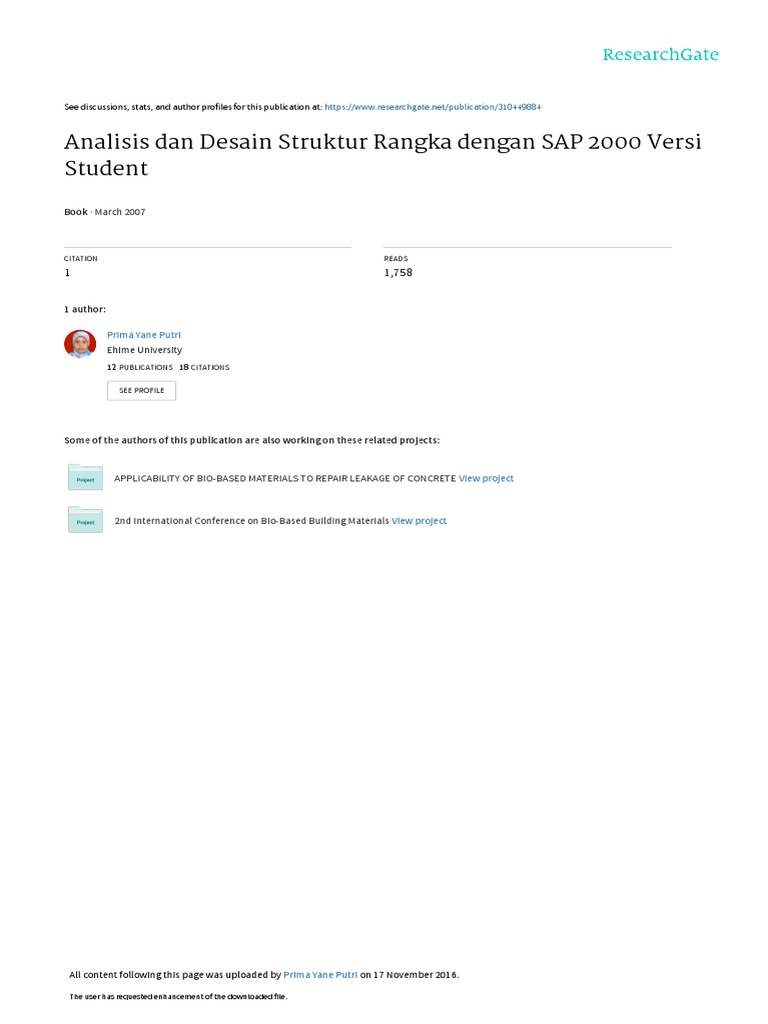 Analisis Dan Desain Struktur Rangka Dengan SAP 2000 Versi Student | PDF