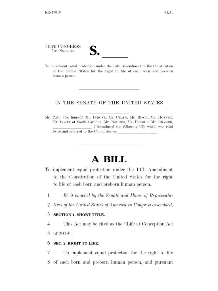 Life at Conception Act of 2019 | PDF | U.S. State | Commonwealth (U.S ...