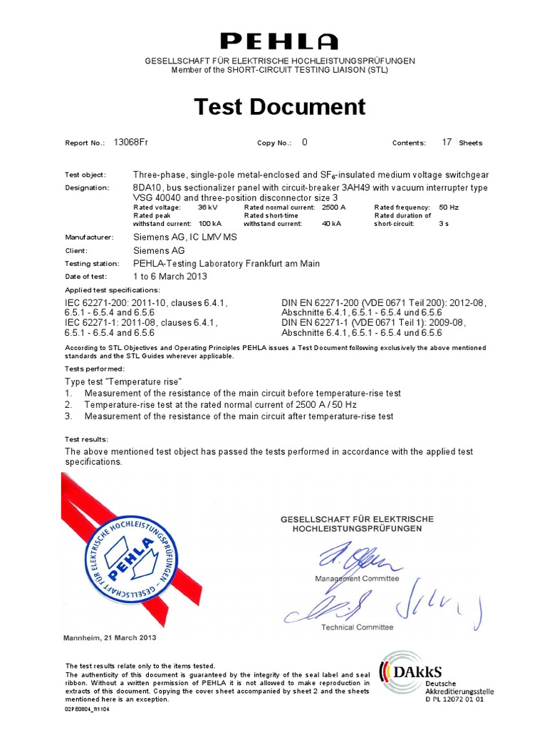 36kV 2500A Temp Rise Test | PDF | Specification (Technical Standard ...