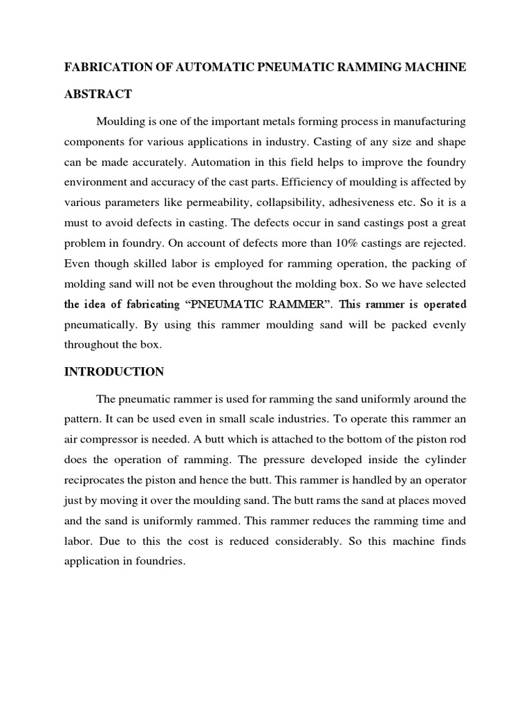Fabrication of Automatic Pneumatic Ramming Machine | PDF | Foundry ...