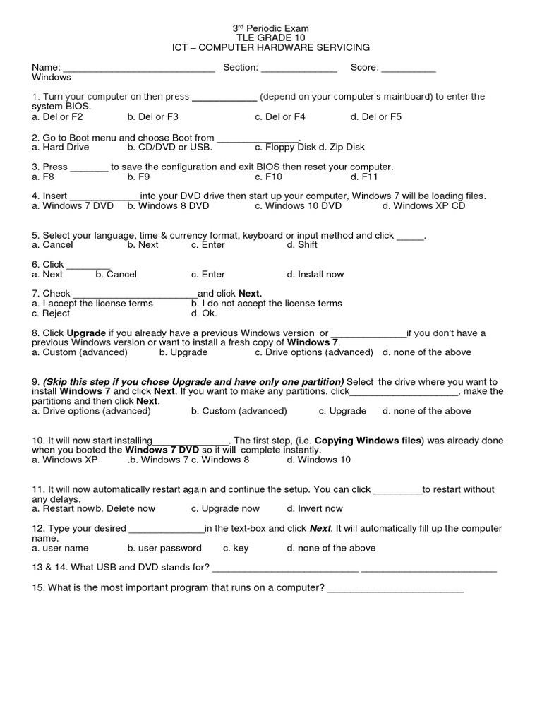 Grade 10 TLE 3rd Grading | PDF | Bios | Booting