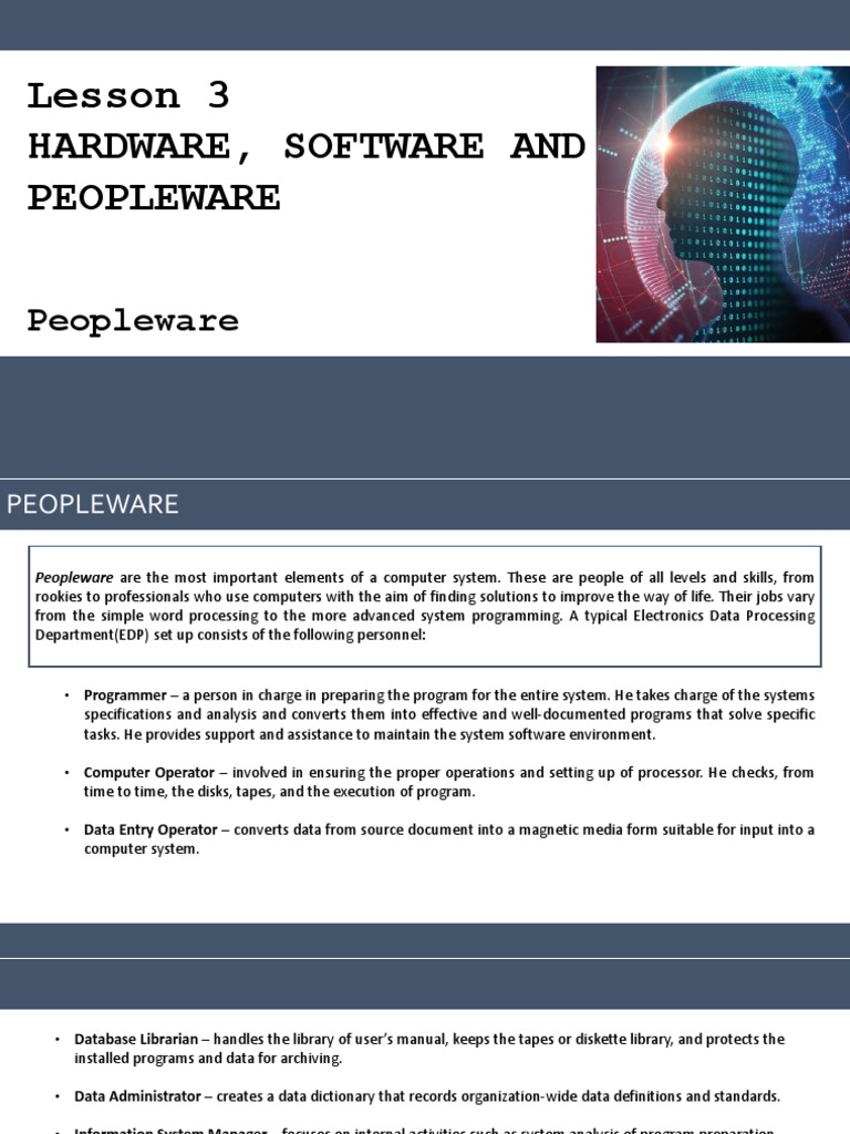 Lesson 3 Hardware, Software and Peopleware | PDF