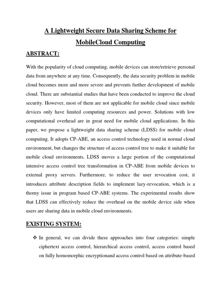 A Lightweight Secure Data Sharing Scheme | PDF | Encryption | Cloud Computing