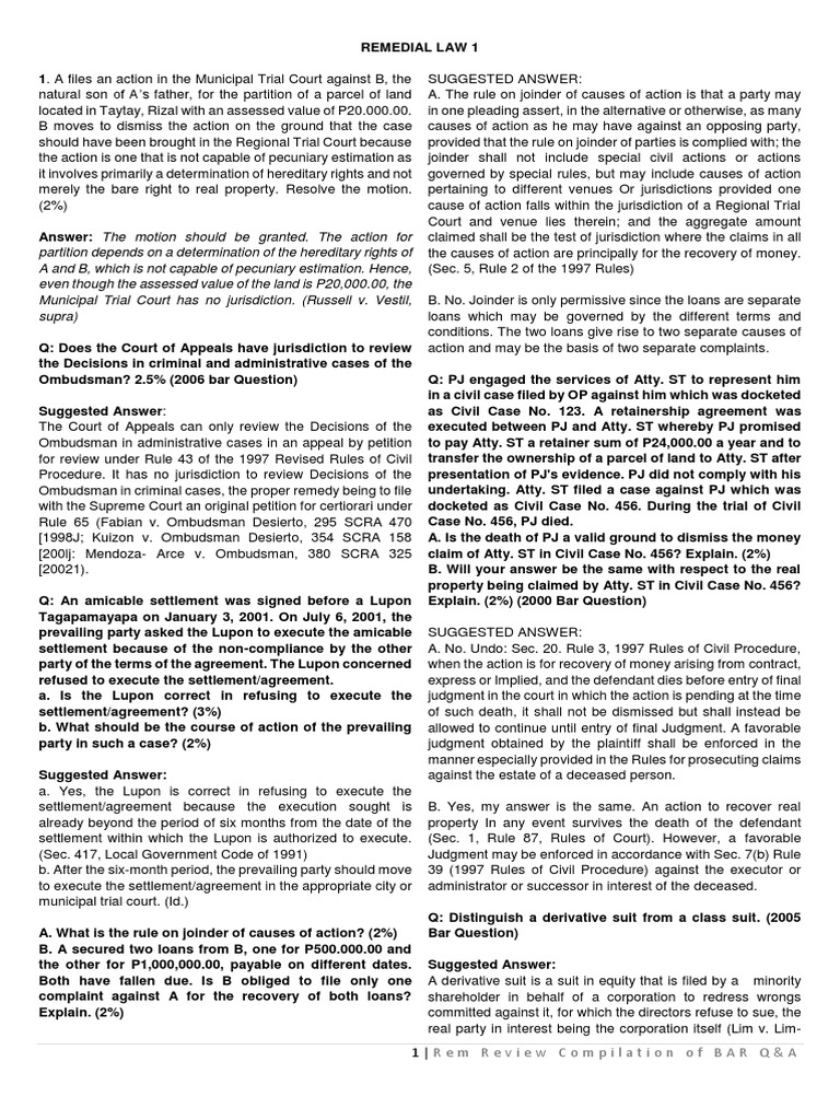 Remedial Law Q and A | PDF | Lawsuit | Summary Judgment